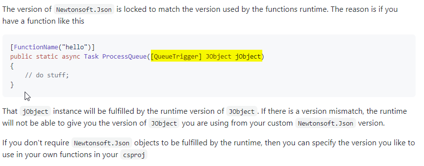 Netwontsoftjson Dependency Conflicts With Azure Functions V2
